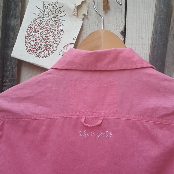 Life Is Good | Tops | Life Is Good Pink Button Up Camp Style Shirt Sz M ...